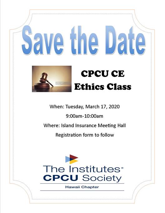 CPCU Society Ethics CE Class | HONOLULU ASSOCIATION OF INSURANCE ...